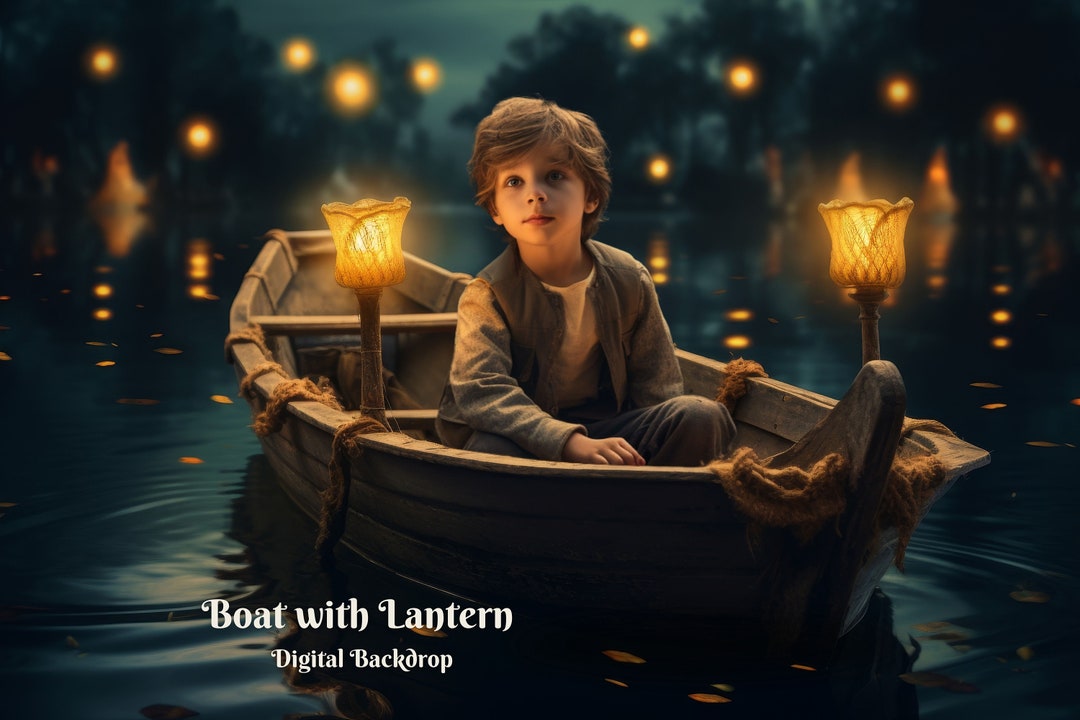 Boat With Lantern Digital Backdrop for Lantern Festival Photo ...