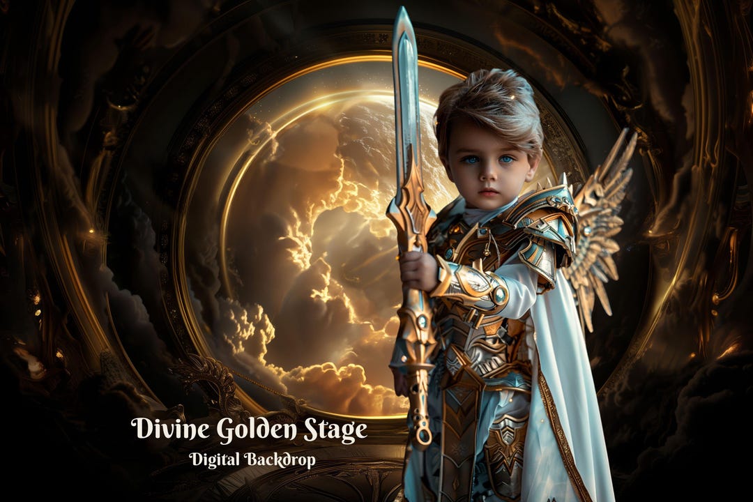 Divine Golden Stage Digital Backdrop Golden Angelic Podium Creative ...