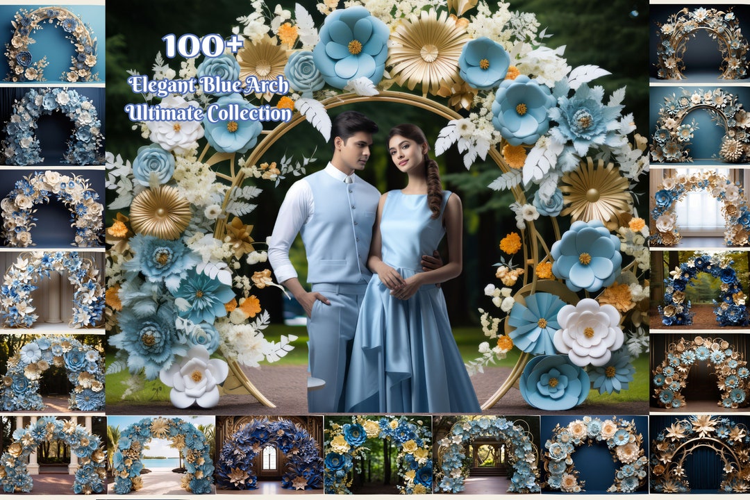 122 Blue Floral Arch Backdrop Baby Blue Photography Background Blue and ...