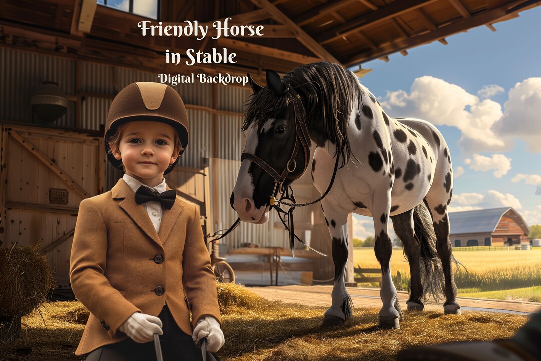 Friendly Horse in Stable Digital Backdrop Hay Barn Background Horse ...