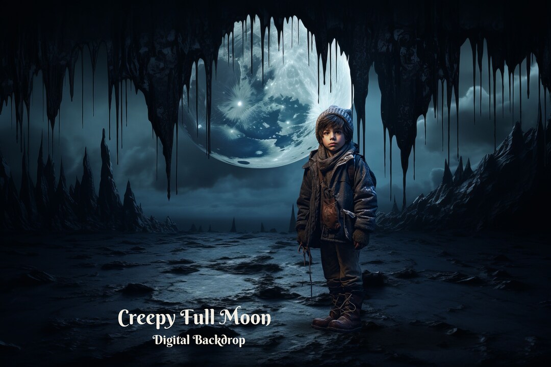 Creepy Full Moon Digital Backdrop for Creative Composite Images Blue ...