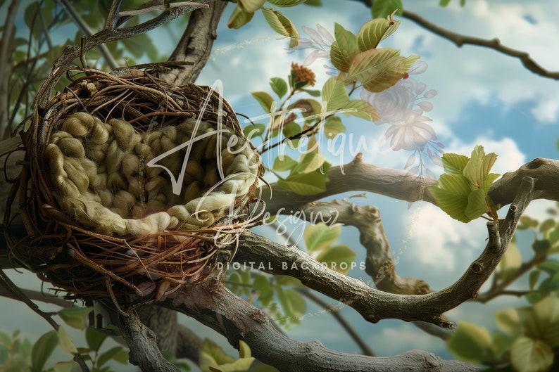 Comfy Bird's Nest Digital Backdrop for Baby Birthday Photoshoot Images ...