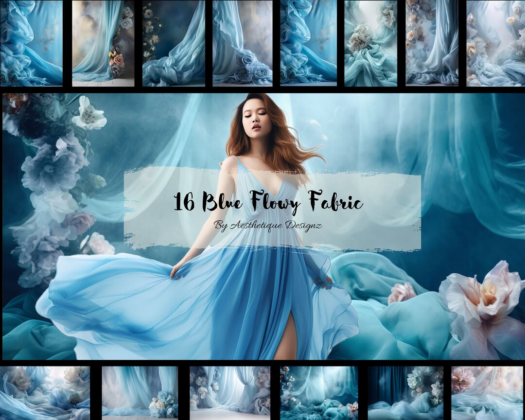 16 Blue Flowy Fabric Digital Photo Backdrop for Maternity Photoshoot ...