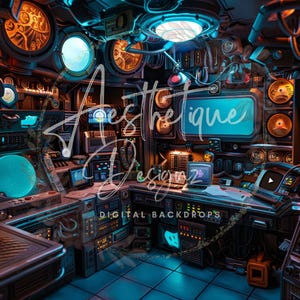 Dystopian Control Room Digital Backdrop for Advanced Future Technology ...