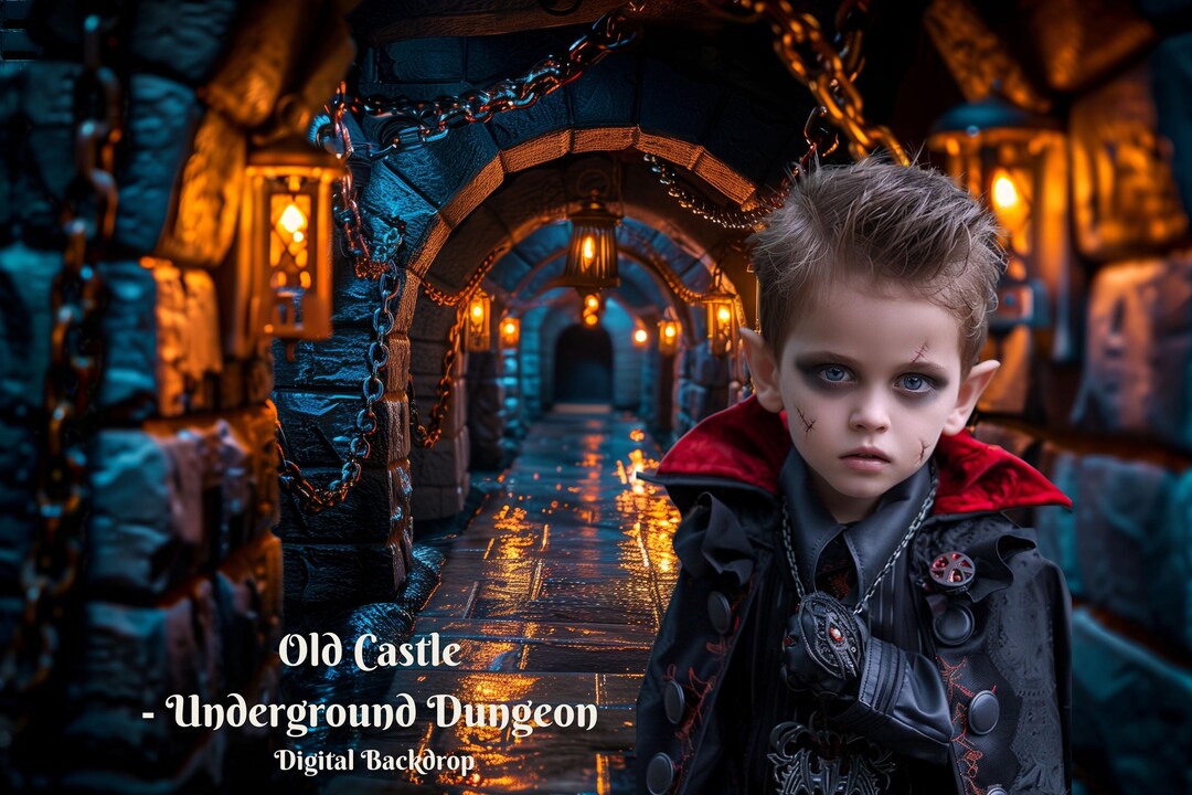 Old Castle - Underground Dungeon Backdrop Chained Monster Digital ...