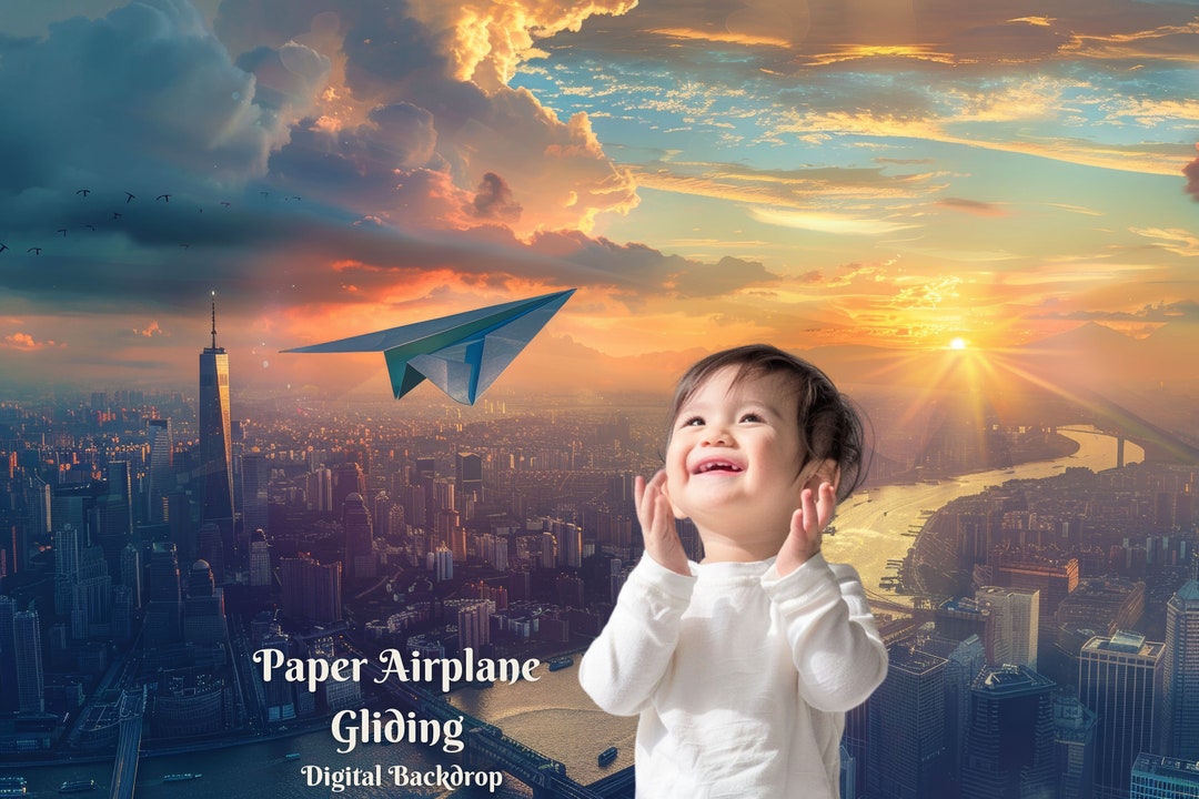 Paper Airplane Gliding Digital Backdrop Fly High Digital Photography ...