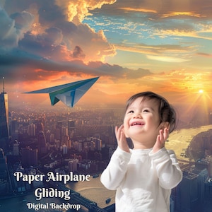 Paper Airplane Gliding Digital Backdrop Fly High Digital Photography ...