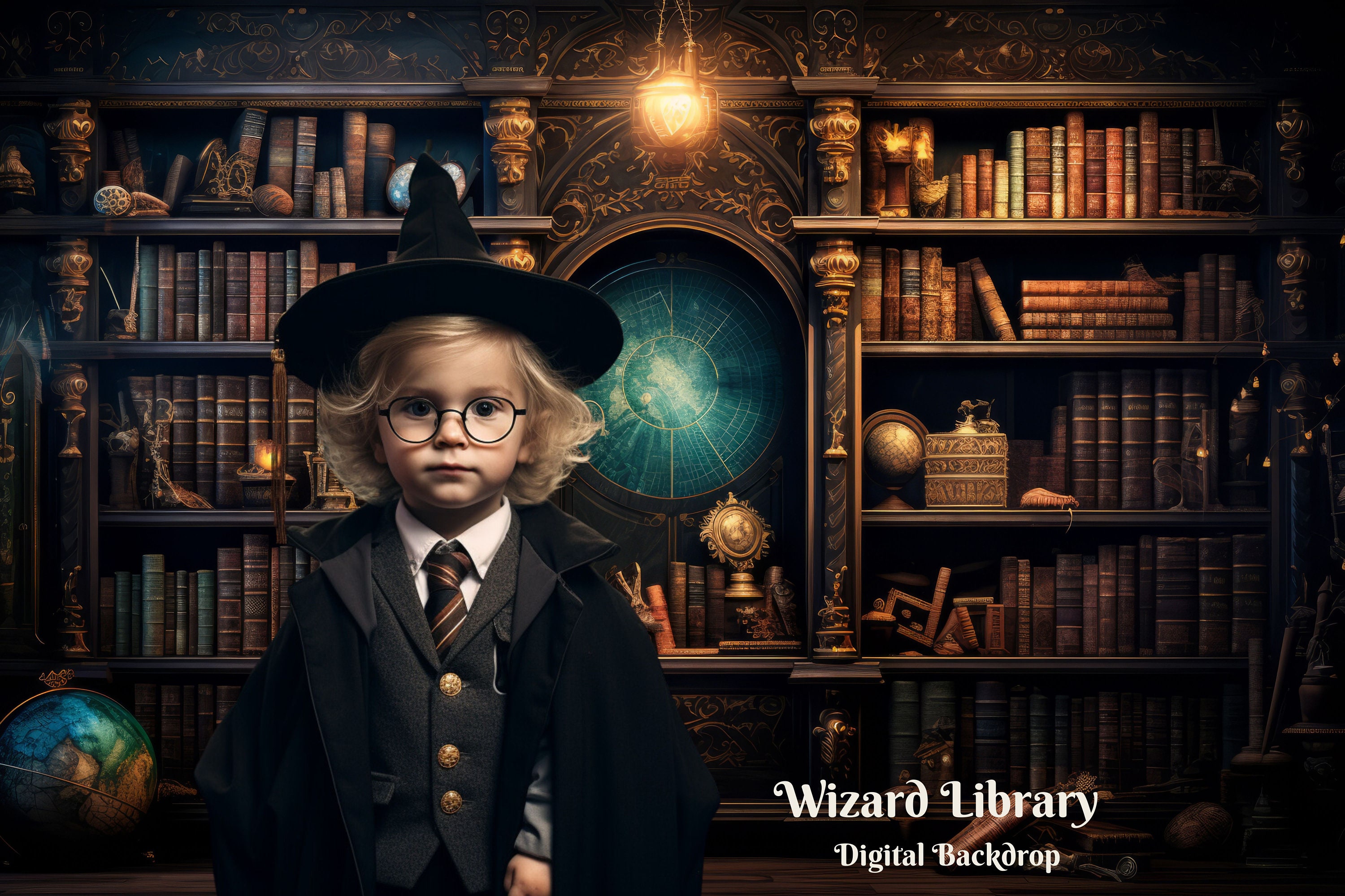 Wizard Library Digital Backdrop Fantasy Books Digital Background Wizard ...