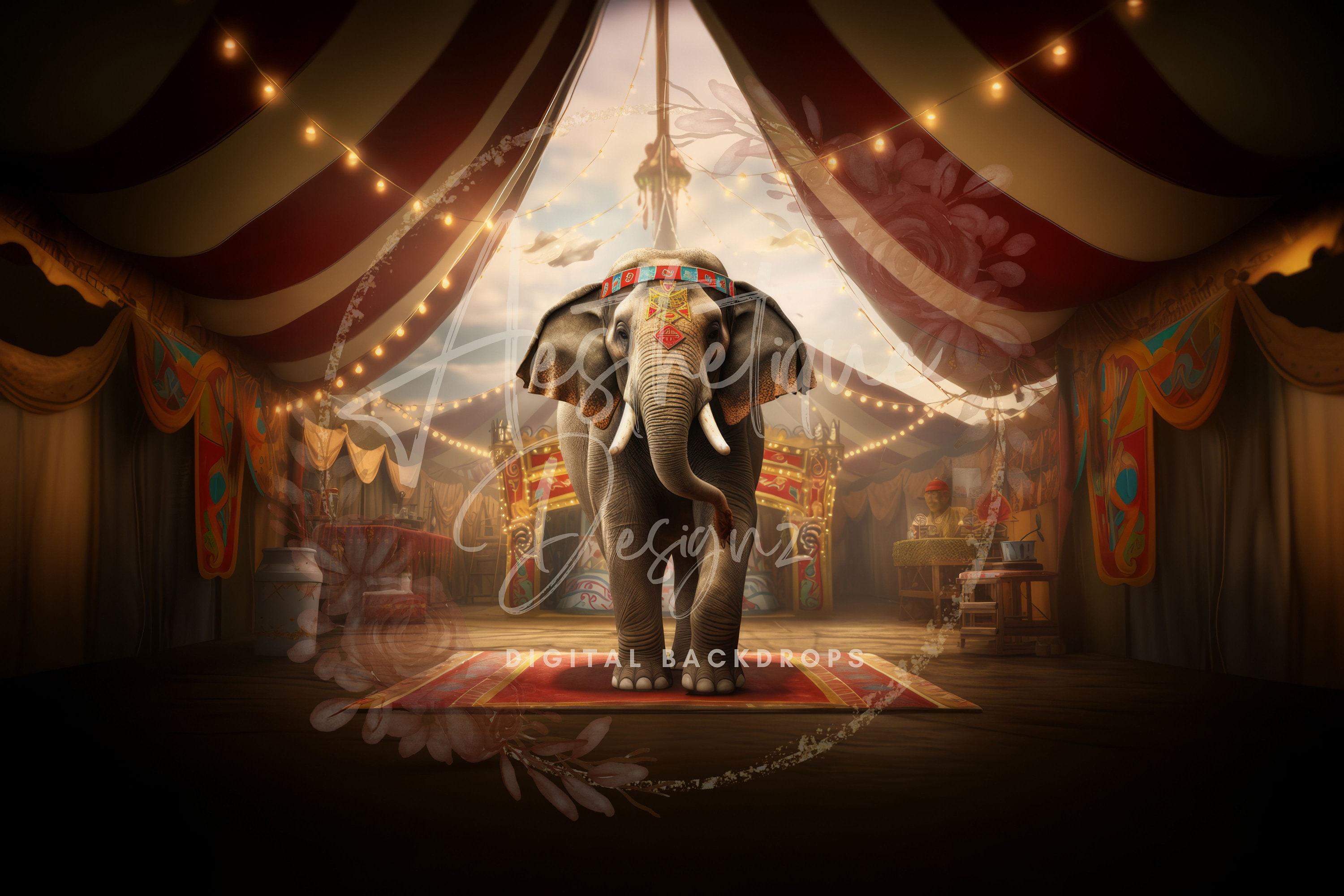 Circus Elephant Digital Backdrop Circus Trainer Photography Background ...