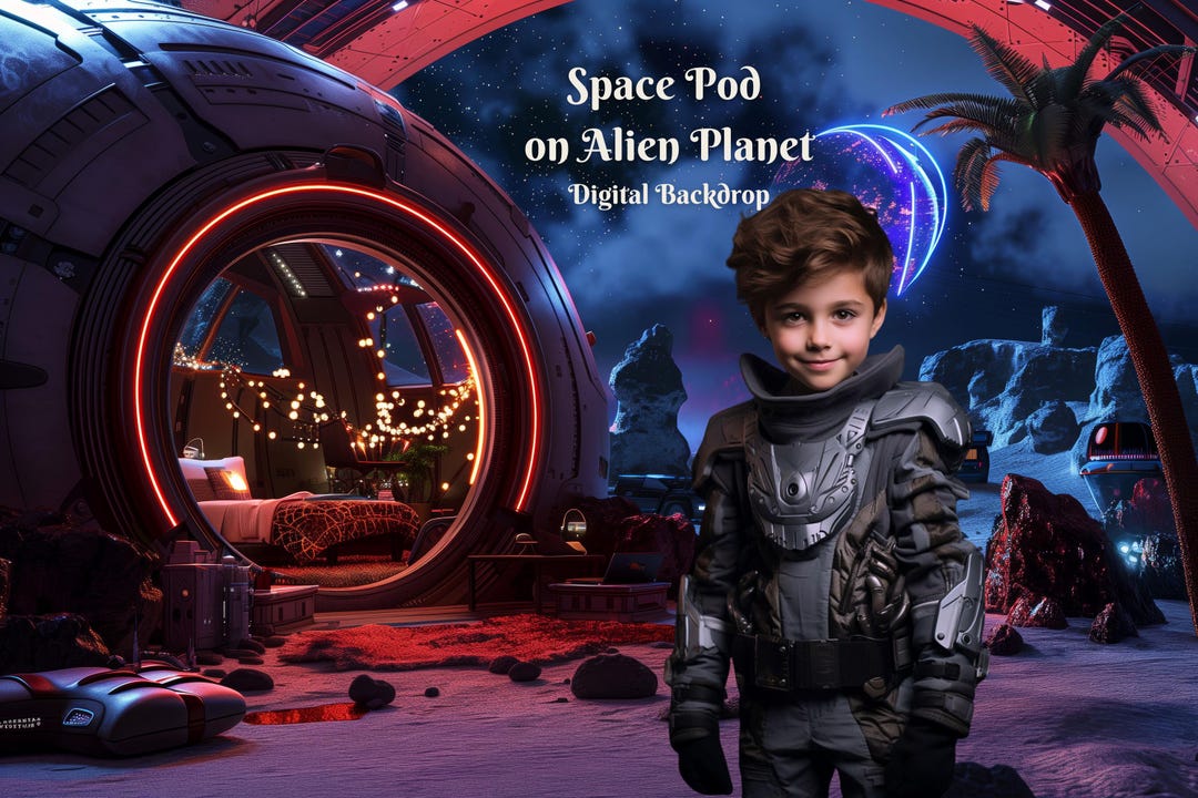 Space Pod on Alien Planet Digital Backdrop 3D Interplanetary Travel ...