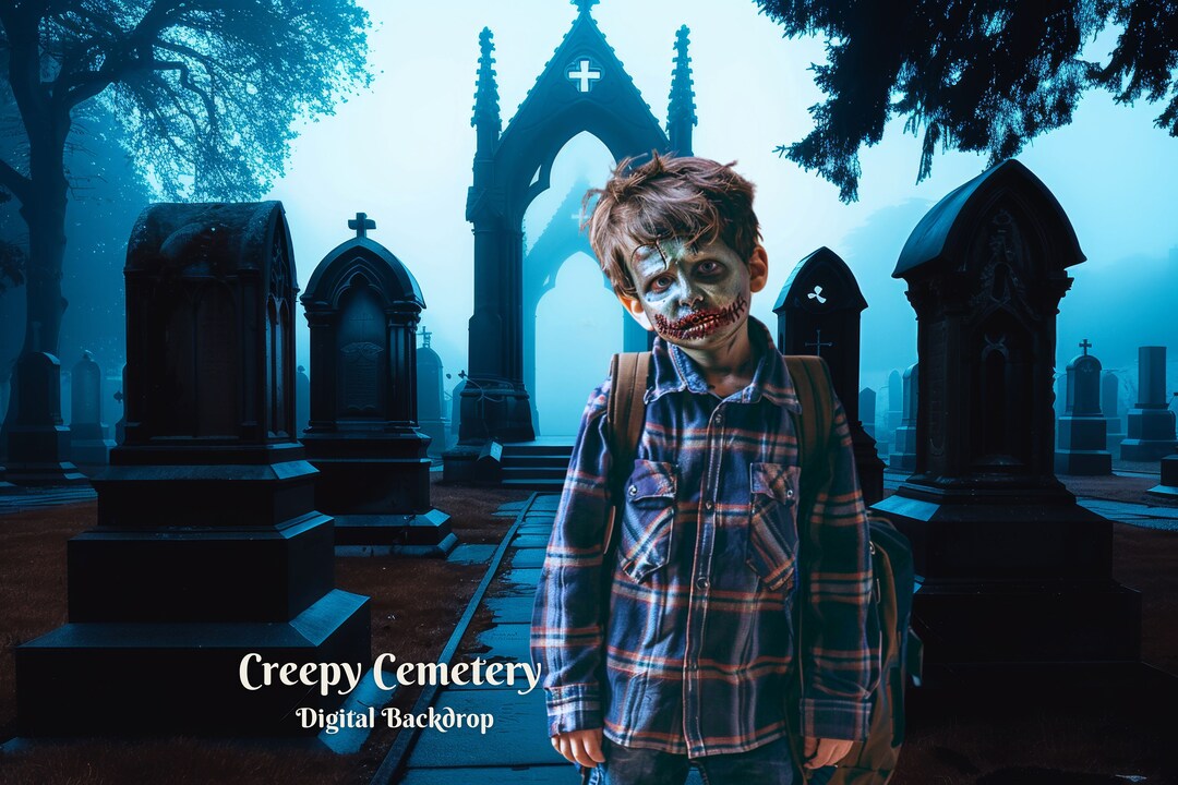 Creepy Cemetery Digital Backdrop Halloween Photo Background Halloween ...