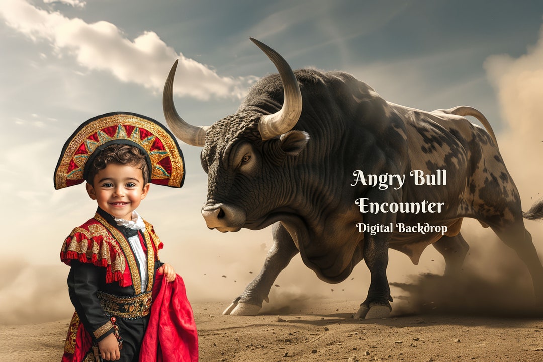 Angry Bull Encounter Digital Backdrop Bull Rampage Digital Background ...