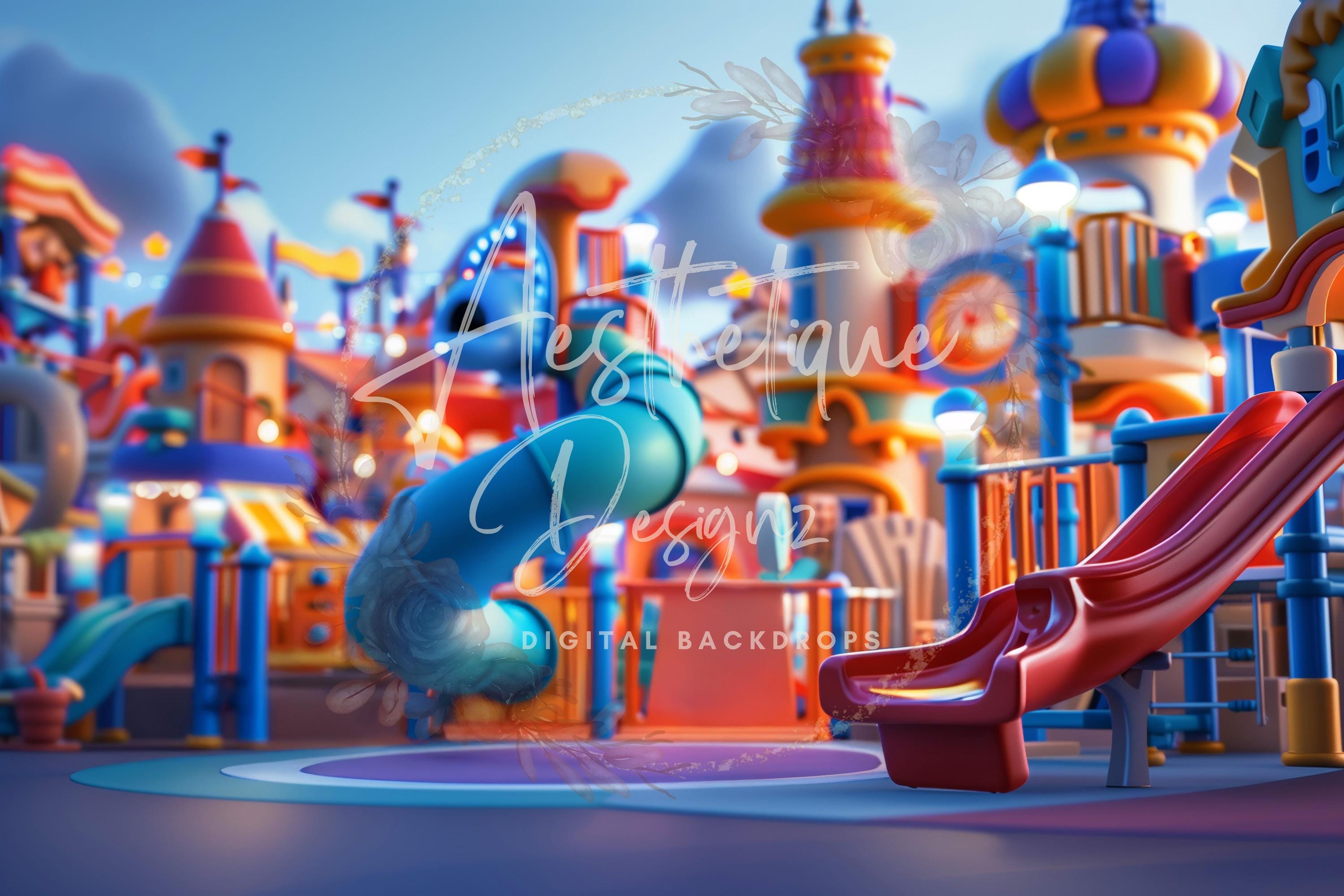 Playground City Digital Backdrop Outdoor Amusement Park Photo ...