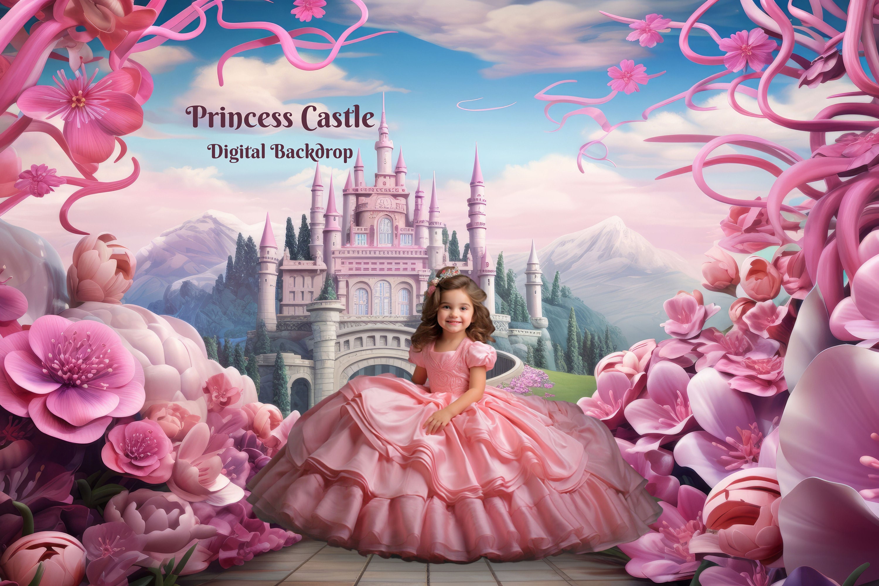 Pink Princess Castle Digital Backdrop Fairy Tale Princess - Etsy