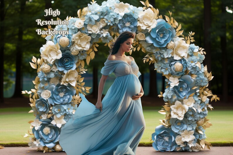 122 Blue Floral Arch Backdrop Baby Blue Photography Background Blue and ...