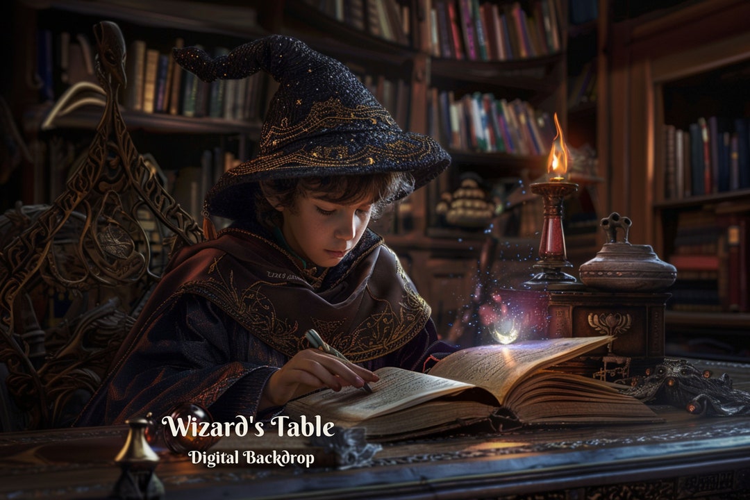 Wizard's Table Digital Backdrop Wizard's Spell Book Background Fantasy ...