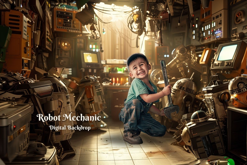 Robot Mechanic Digital Background Creating Robot Digital Backdrop for ...
