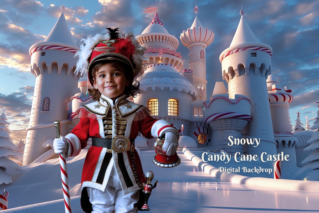 Snowy Candy Cane Castle Digital Backdrop Christmas Candy Palace ...