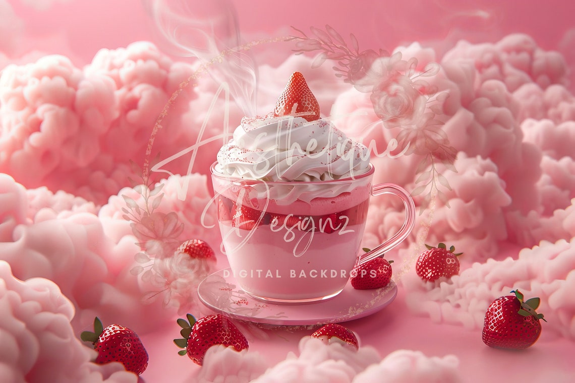 Strawberry Milkshake Overload Digital Background Strawberry Latte ...