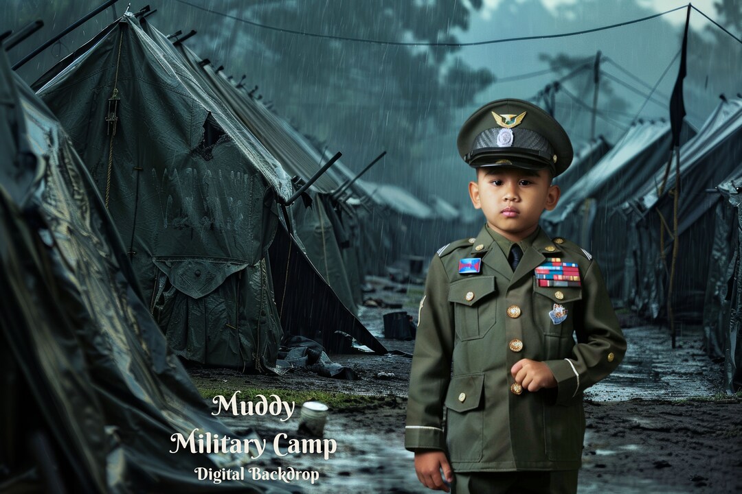 Muddy Military Camp Digital Backdrop Soldier's Barracks Digital ...