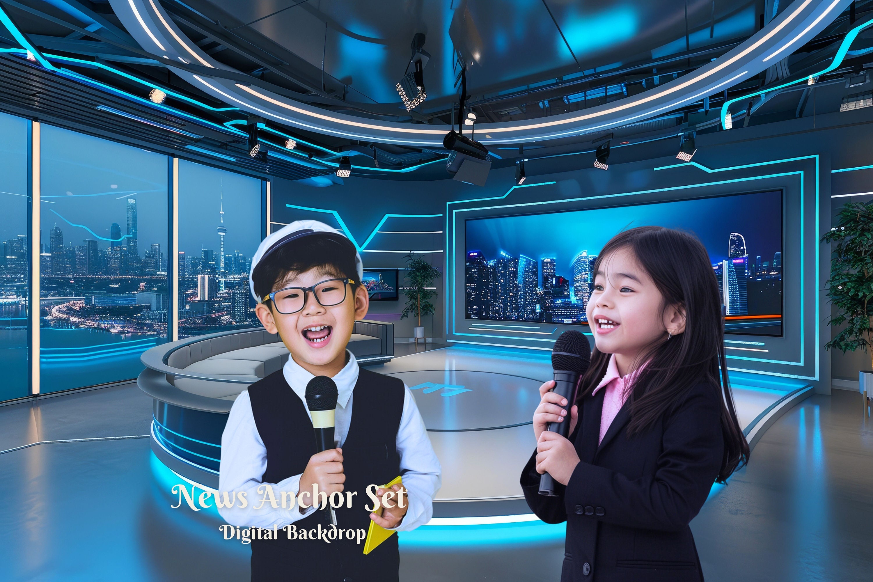 News Anchor Set Digital Backdrop Newscaster Background for Creative ...