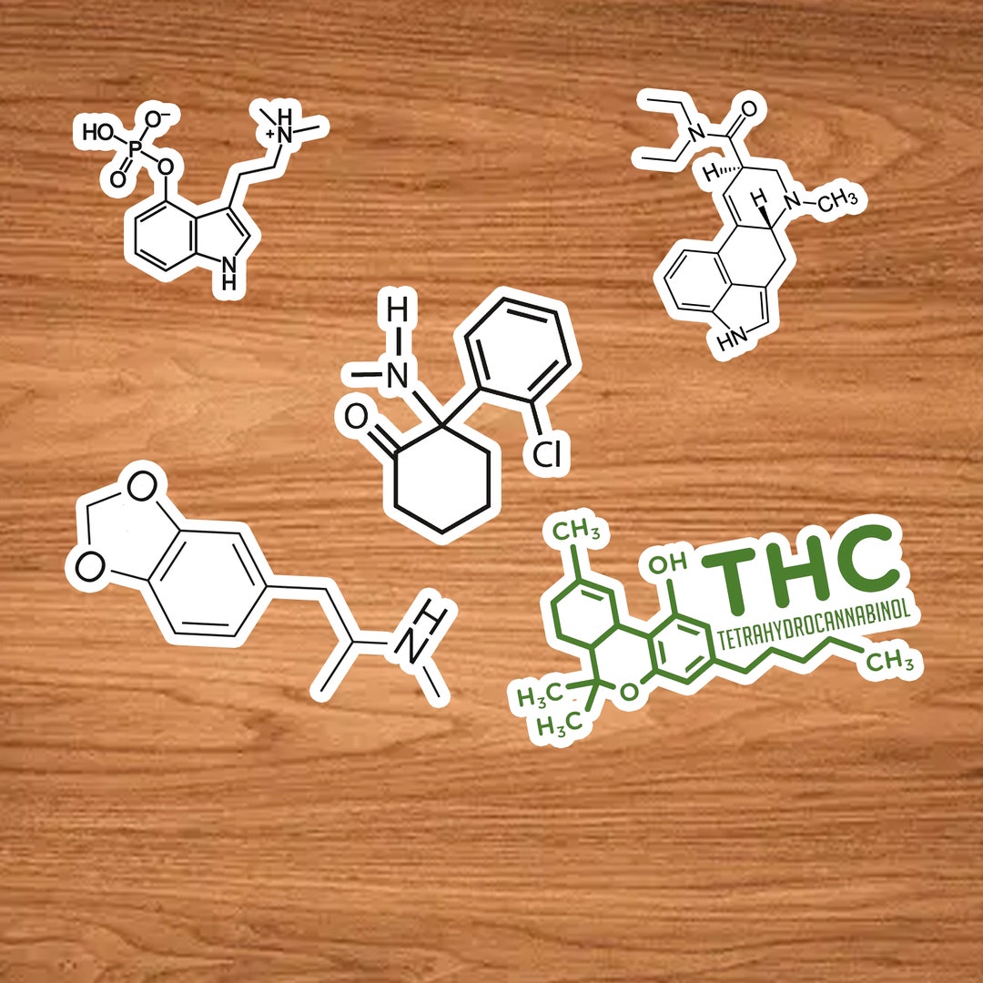 Drug Molecule Sticker Pack Ketamine, MDMA, LSD, Psilocybin, and THC ...