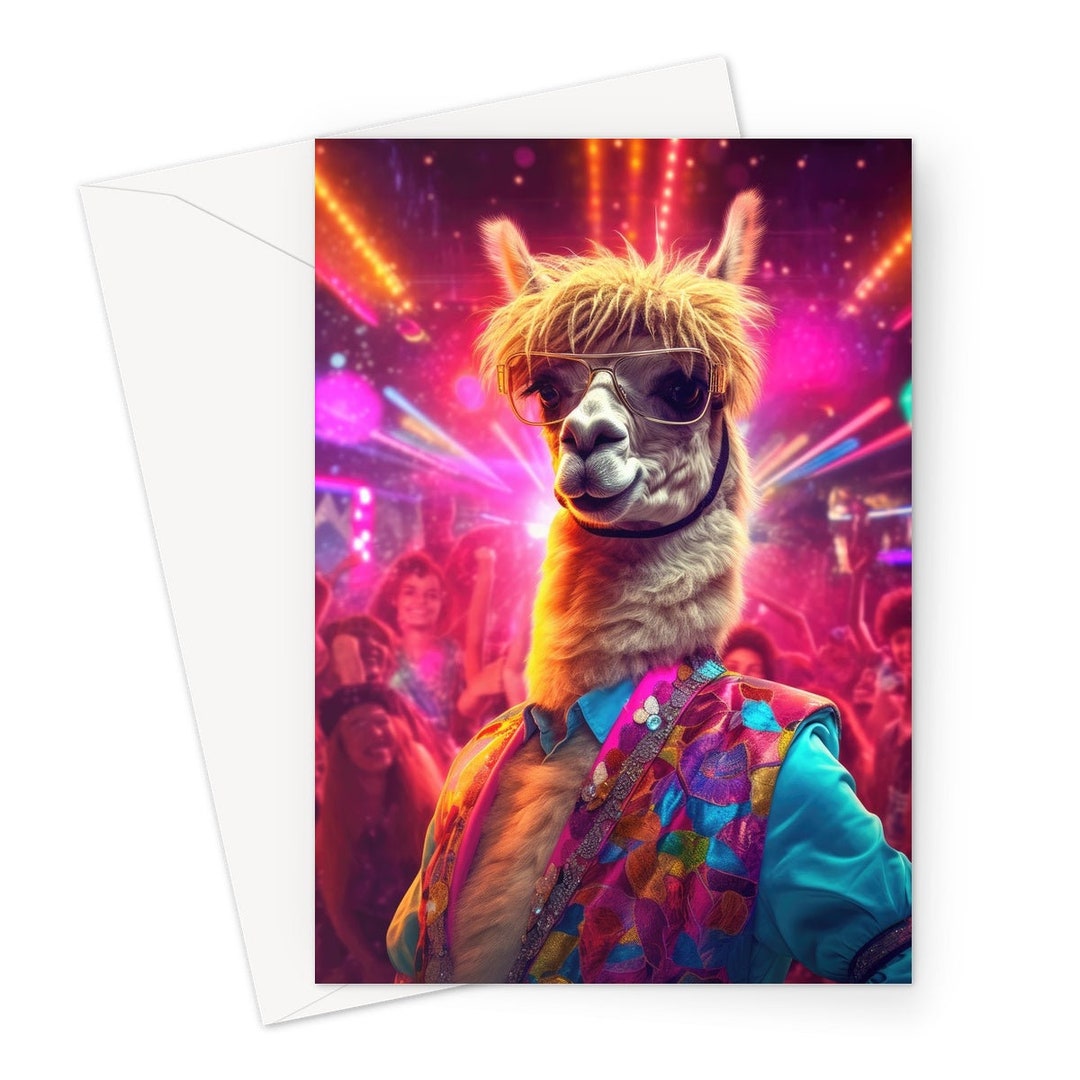 Funky Llama Birthday Card A Funny Llama at a Disco Greeting Card Blank ...