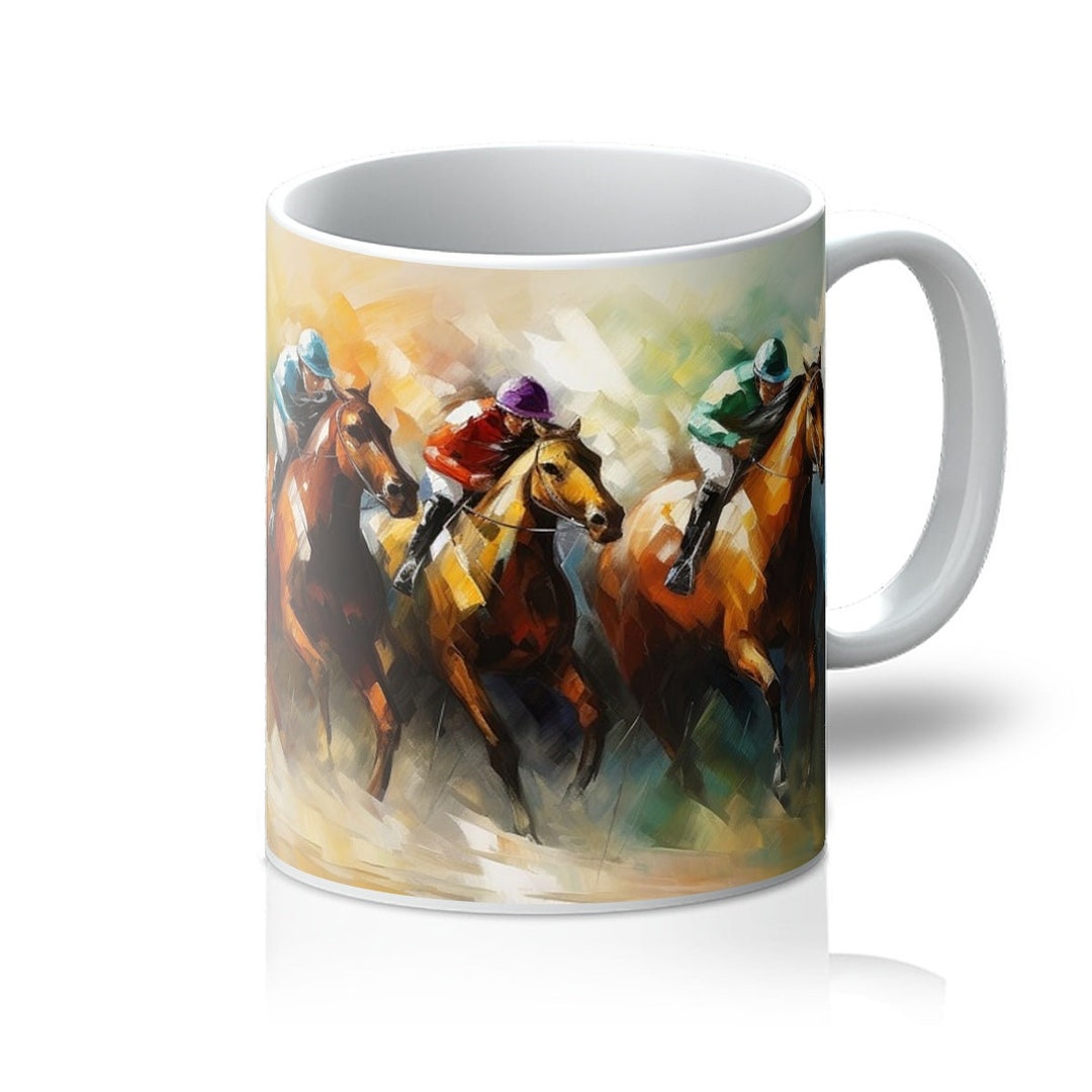Horse Racing Mug 11oz Cup With a Horse Racing Painting Theme Highest ...
