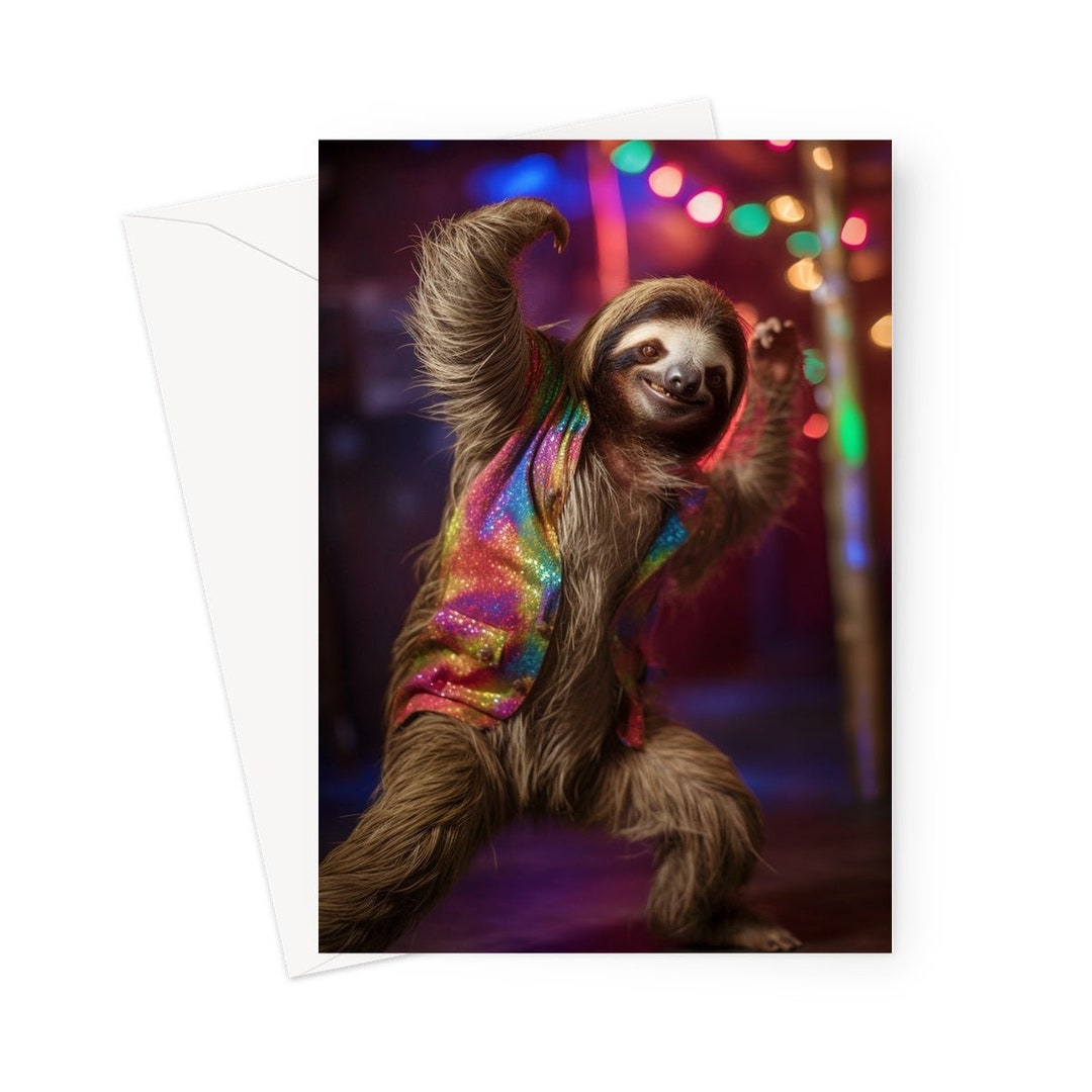 Funny Sloth Disco Card Birthday/anniversary Greeting Card, Funny Card ...