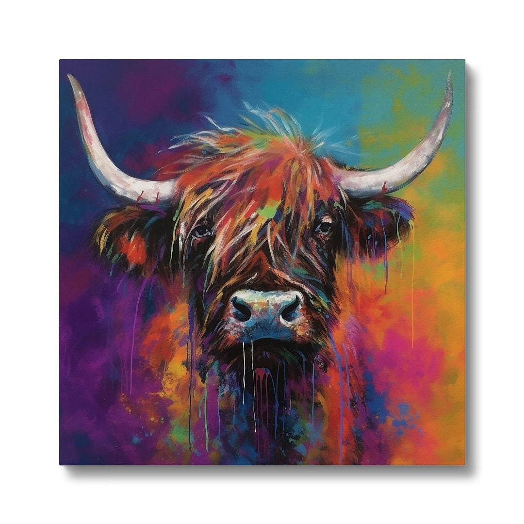 Highland Cow Canvas Colourful Fun Canvas Print of a Highland Cow - Etsy