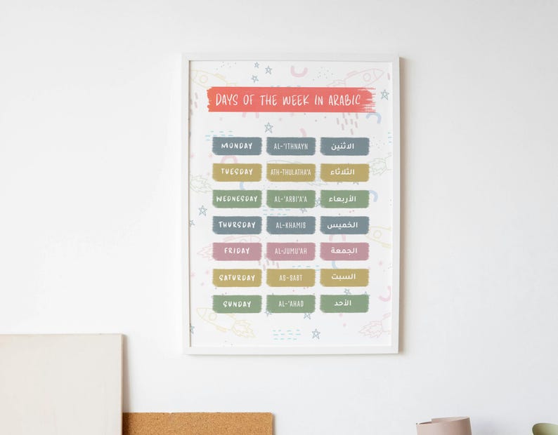 Arabic Days of the Week Chart: Trilingual Islamic Homeschool Poster ...
