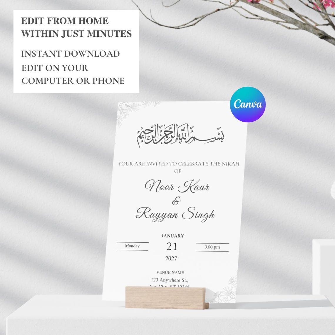 Islamic Wedding Invitation – Minimalist Nikah Card, Canva Template ...