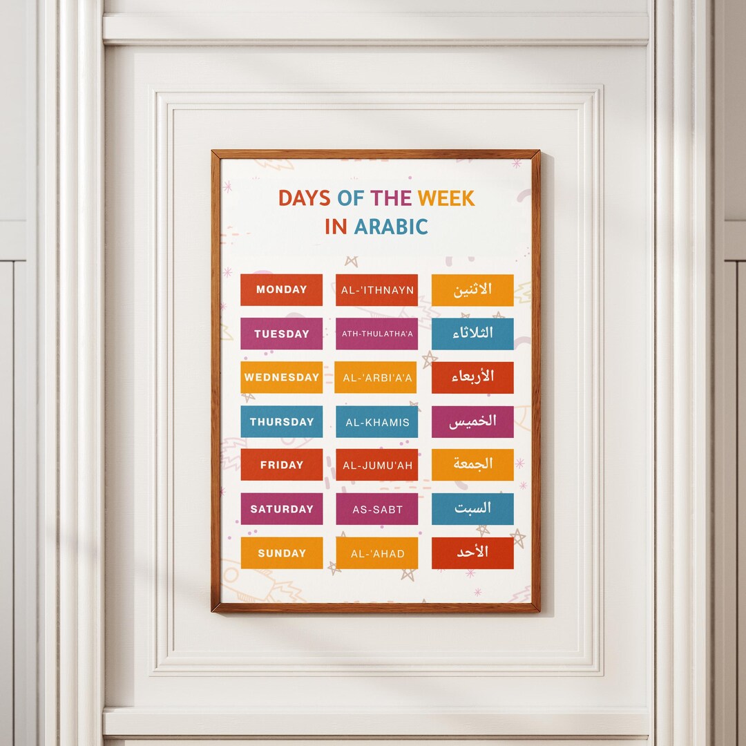 Arabic Days of the Week Poster: Islamic Nursery, Homeschool Print (PDF ...