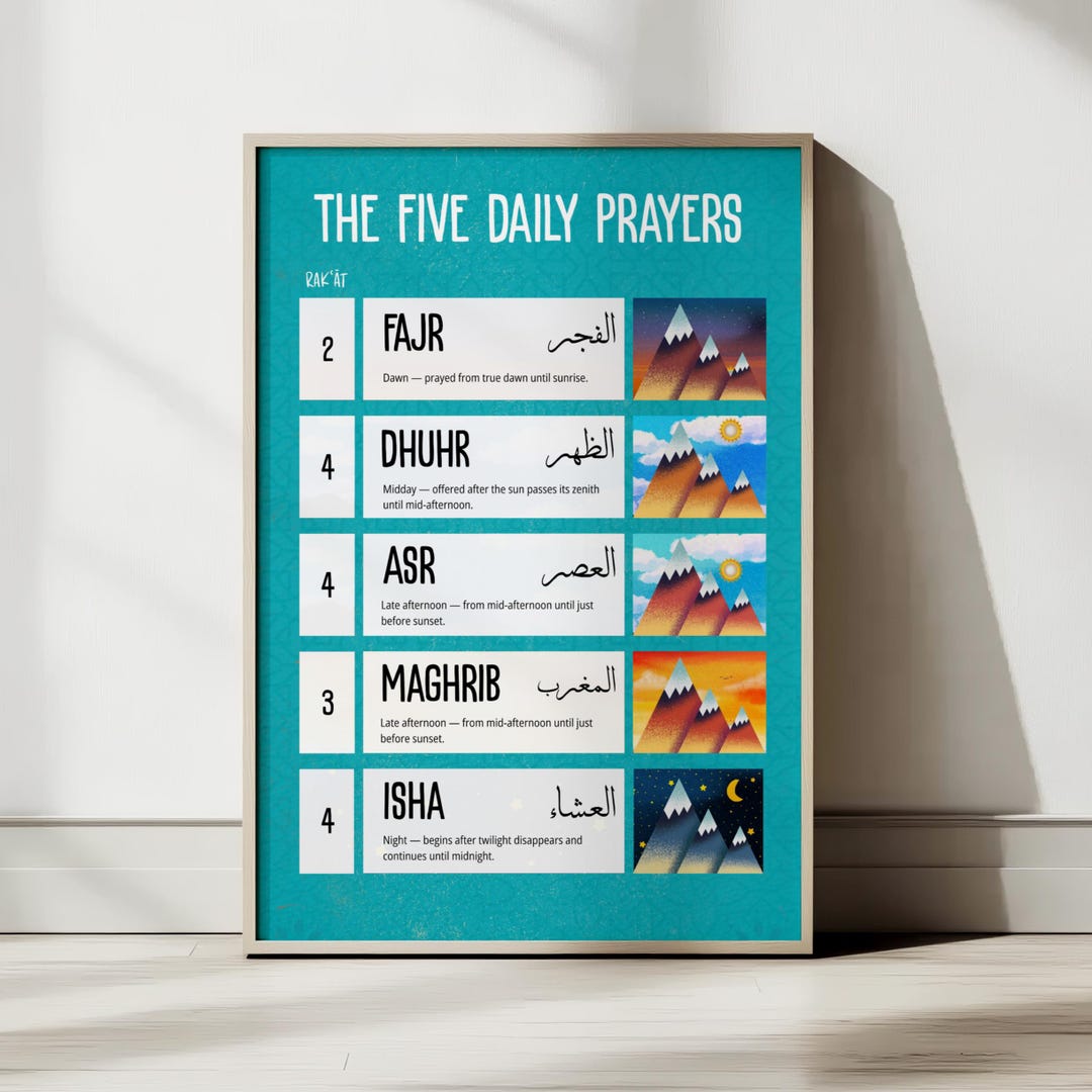 Five Daily Prayers Chart Printable, Islamic Salah Times Wall Art ...