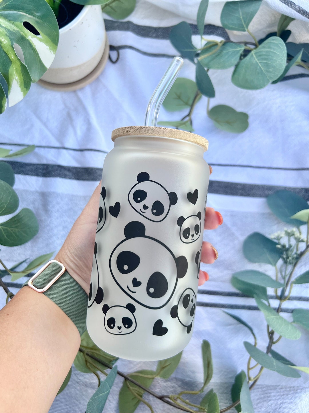 Cute Panda Cup, Panda Glass Can, Kawaii Panda Iced Coffee Cup - Etsy