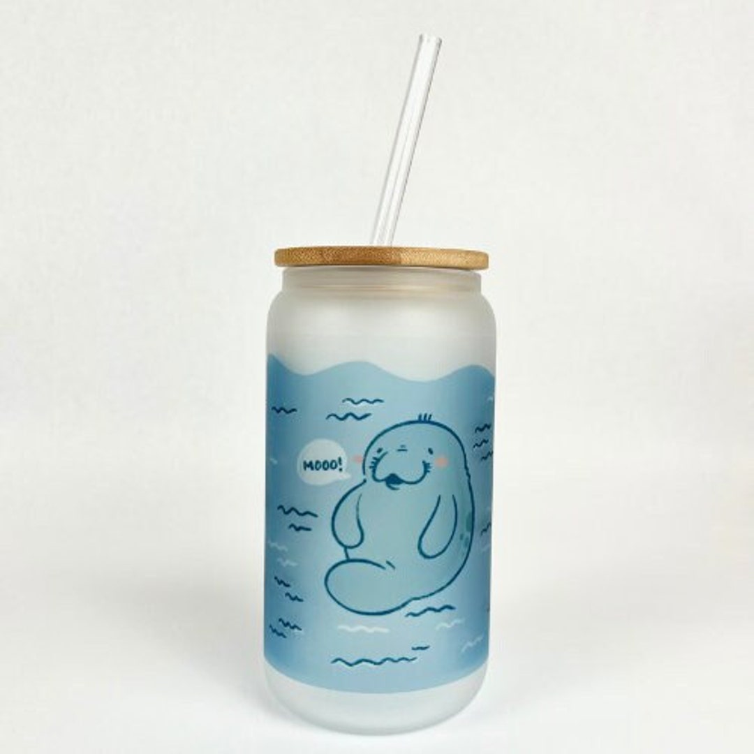 Cute Manatee Cup, Manatee Glass Can, Gift for Her, Kawaii Animal Cup ...