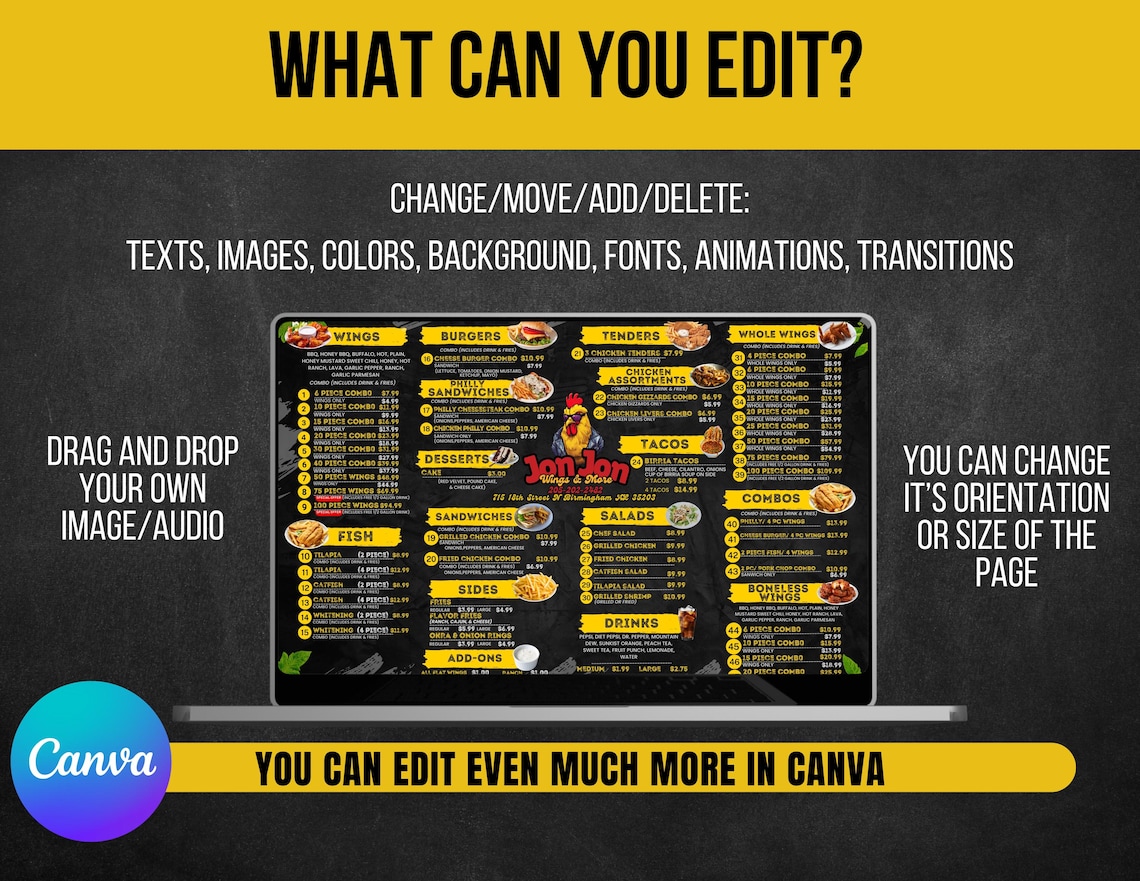 Restaurant TV Menu Board: Editable Canva Template (digital Download) - Etsy