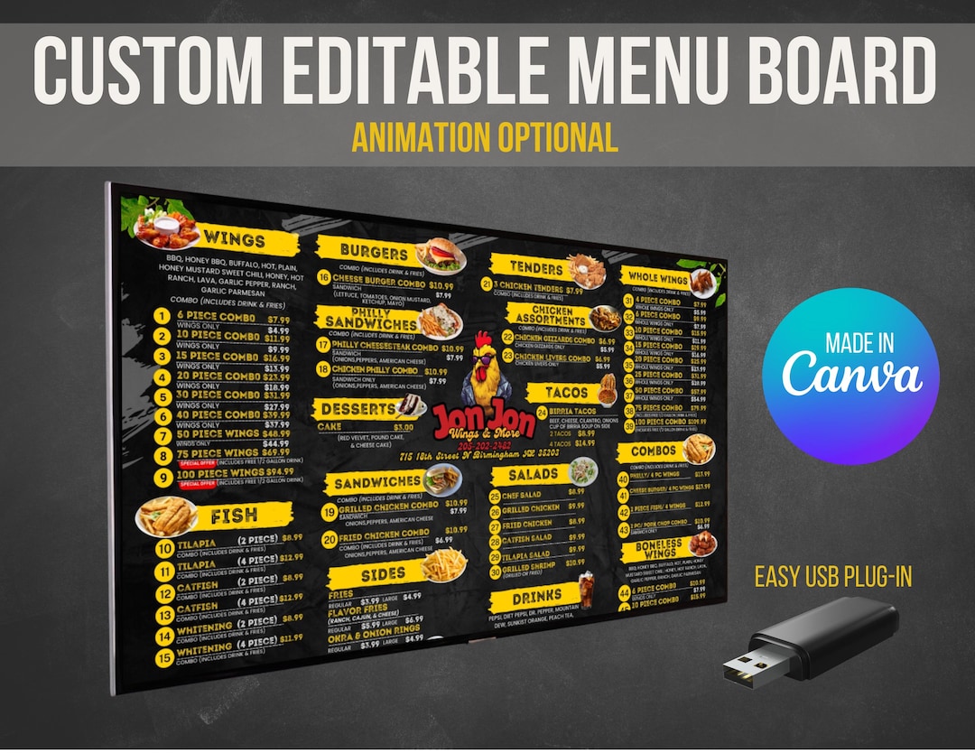 Tv Menu Board for Restaurant, Digital Menu Board, or Printable Menu ...