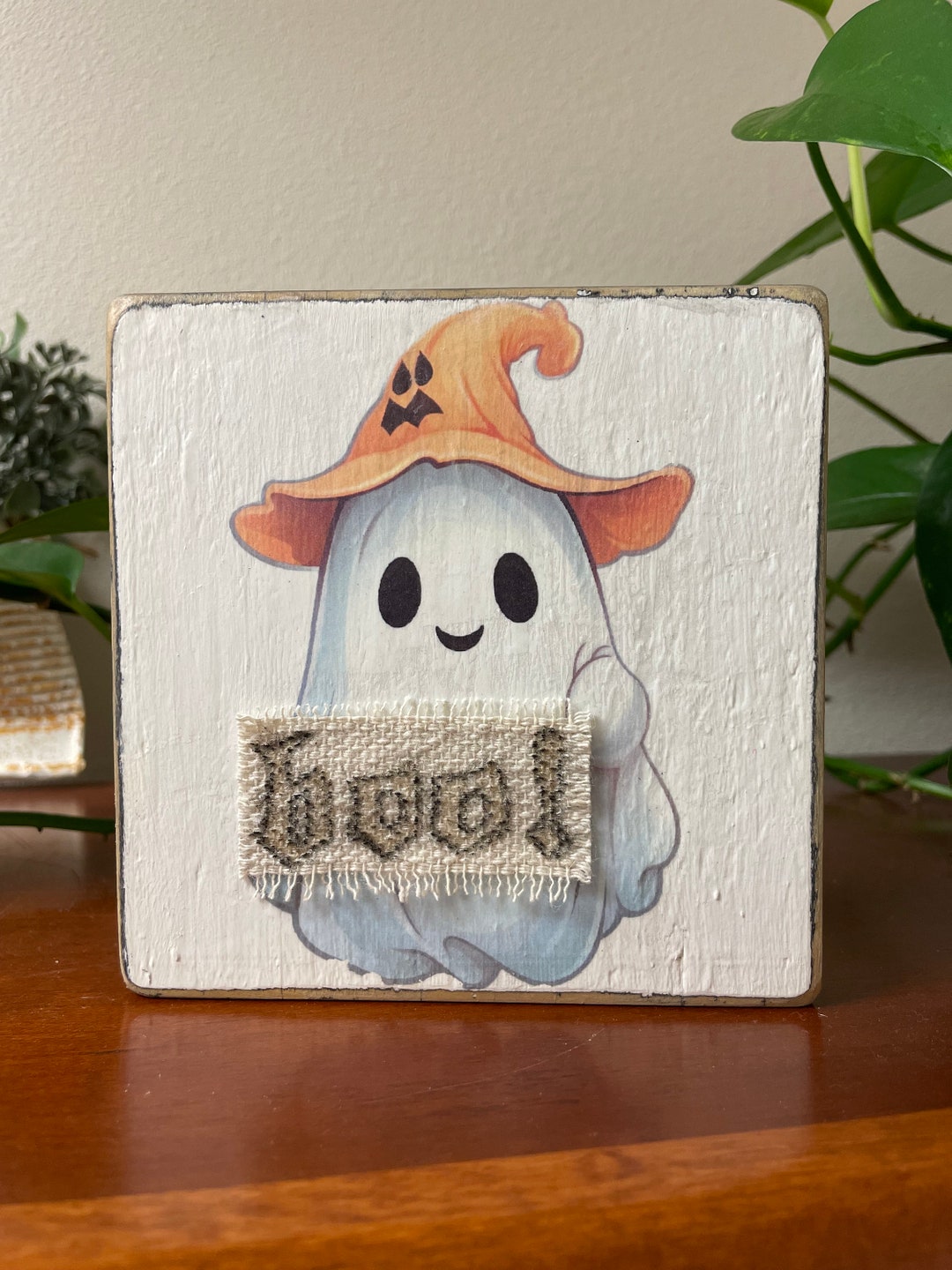 Cute Cartoon Ghost Holding BOO Sign Shelf Sitter, Handmade Fall Decor ...