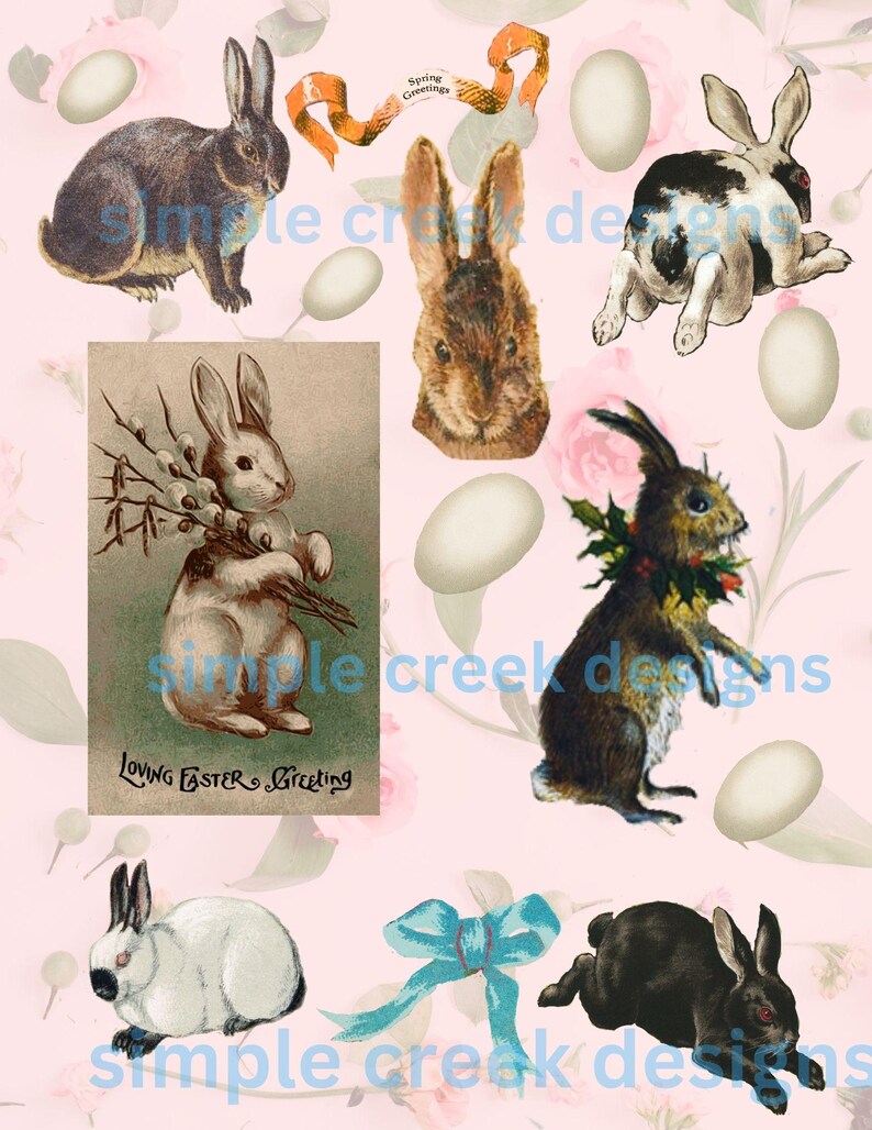 Vintage Bunnies Digital Download Collage Sheet Printable Paper ...
