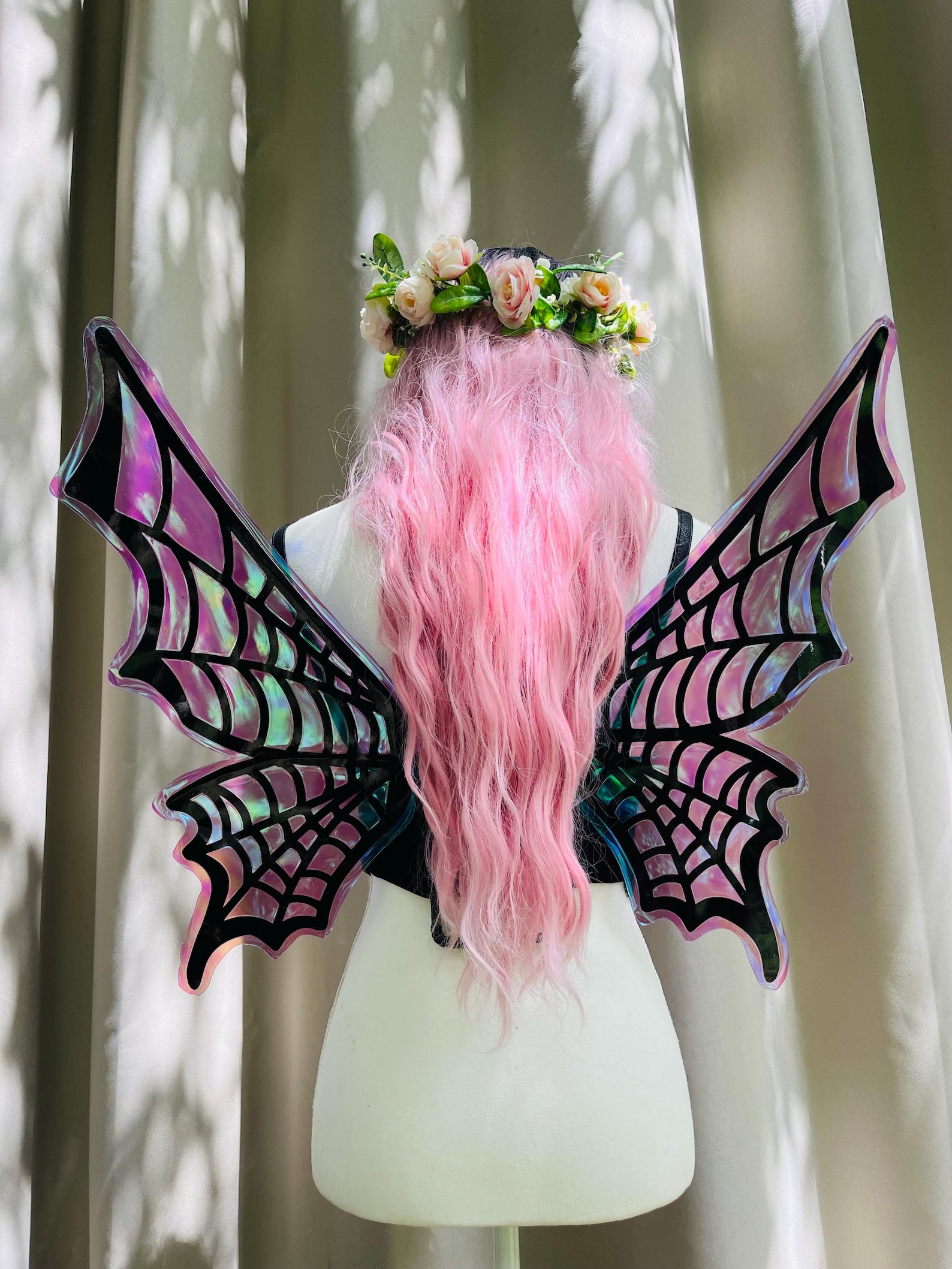 Spider Web Butterfly Wings Adult Cosplay Halloween Costume Black Green ...