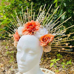 Costume Floral Zip Tie Crown Head Piece Fairy Angel Princess Peach Gold ...