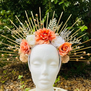 Costume Floral Zip Tie Crown Head Piece Fairy Angel Princess Peach Gold ...