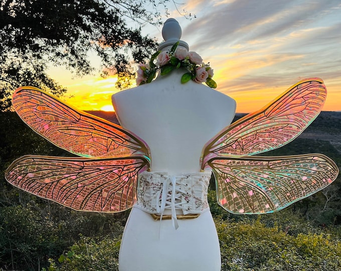 Dragonfly Fairy Wings Gold Pink Green Adult Size Iridescent Rave ...