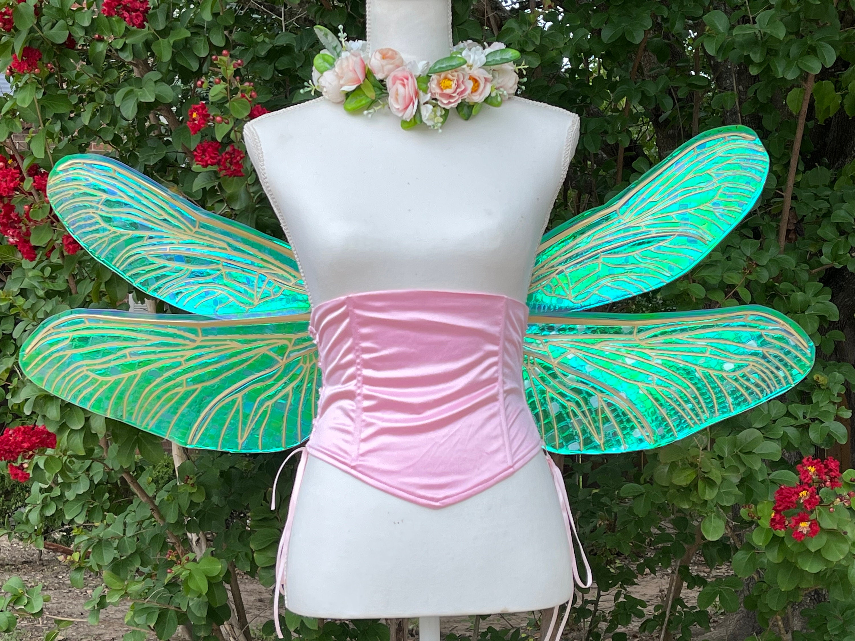 Dragonfly Fairy Wings Gold Pink Green Adult Size Iridescent Rave ...