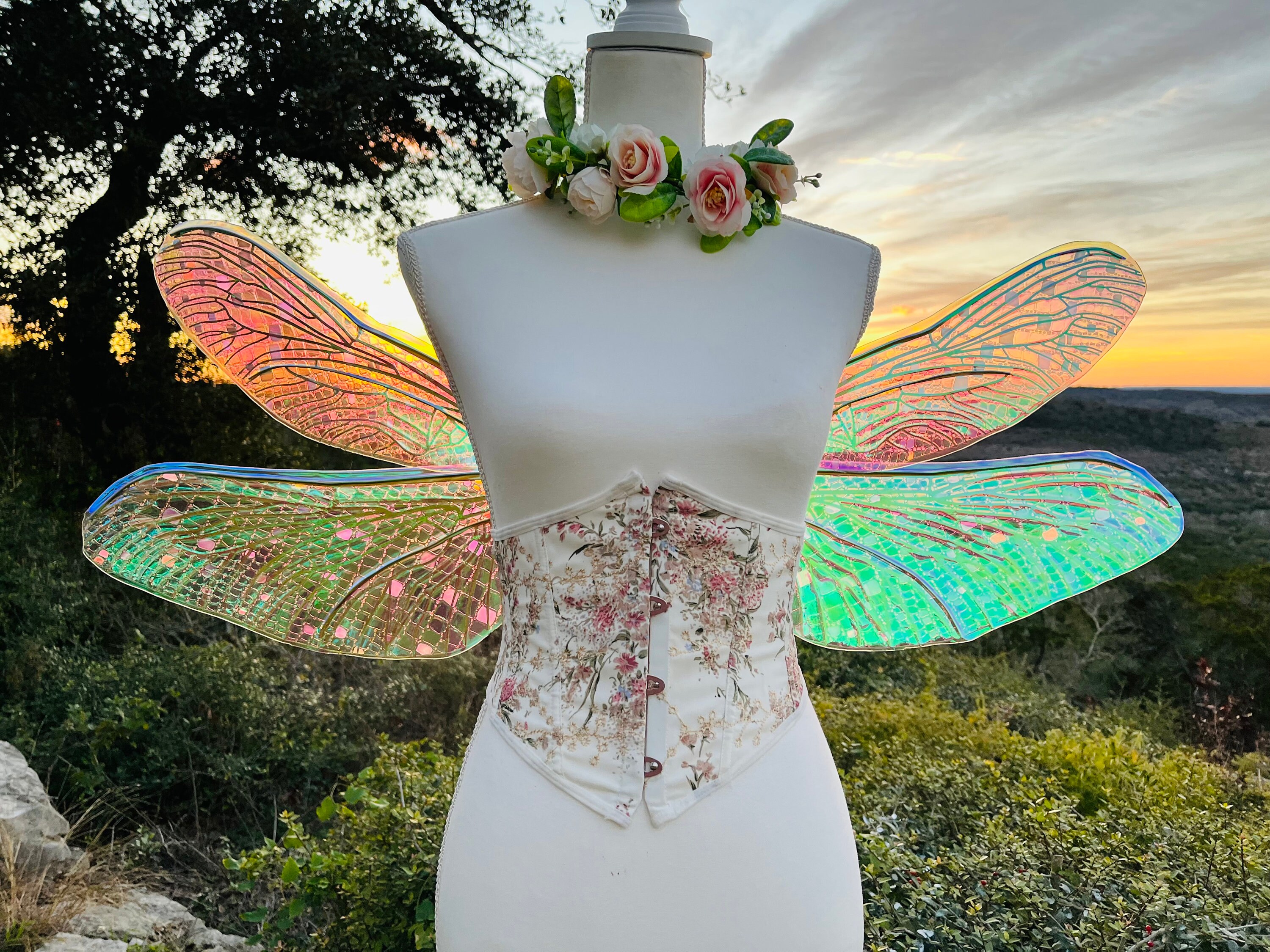 Dragonfly Fairy Wings Gold Pink Green Adult Size Iridescent Rave ...