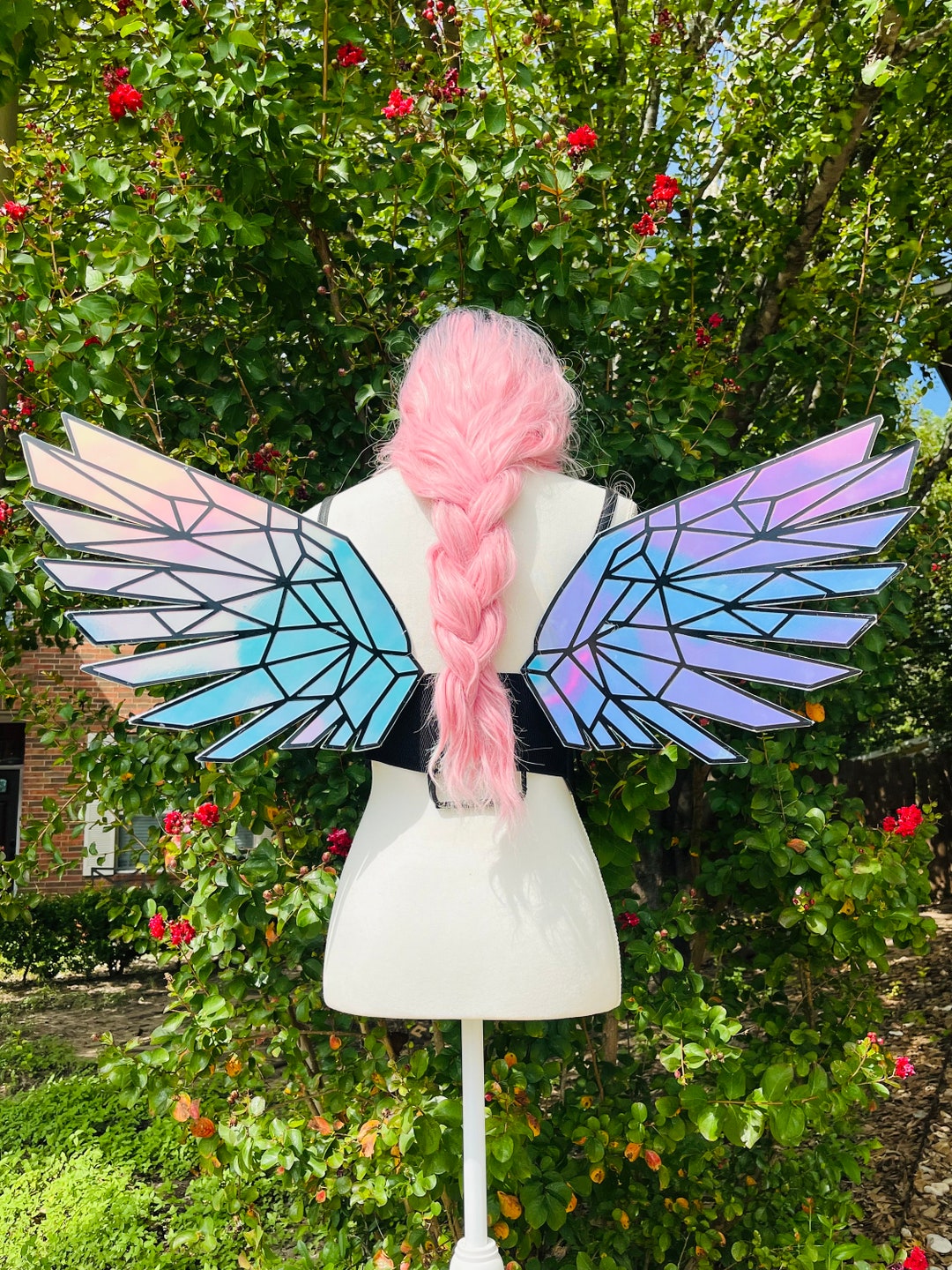 Mirrored Geometric Angel Wings Adult Cosplay Costume Silver Pink Blue ...