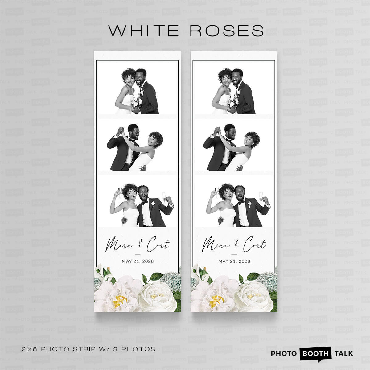 White Roses 2x6 Photo Booth Template for Canva With 3 Horizontal Images ...