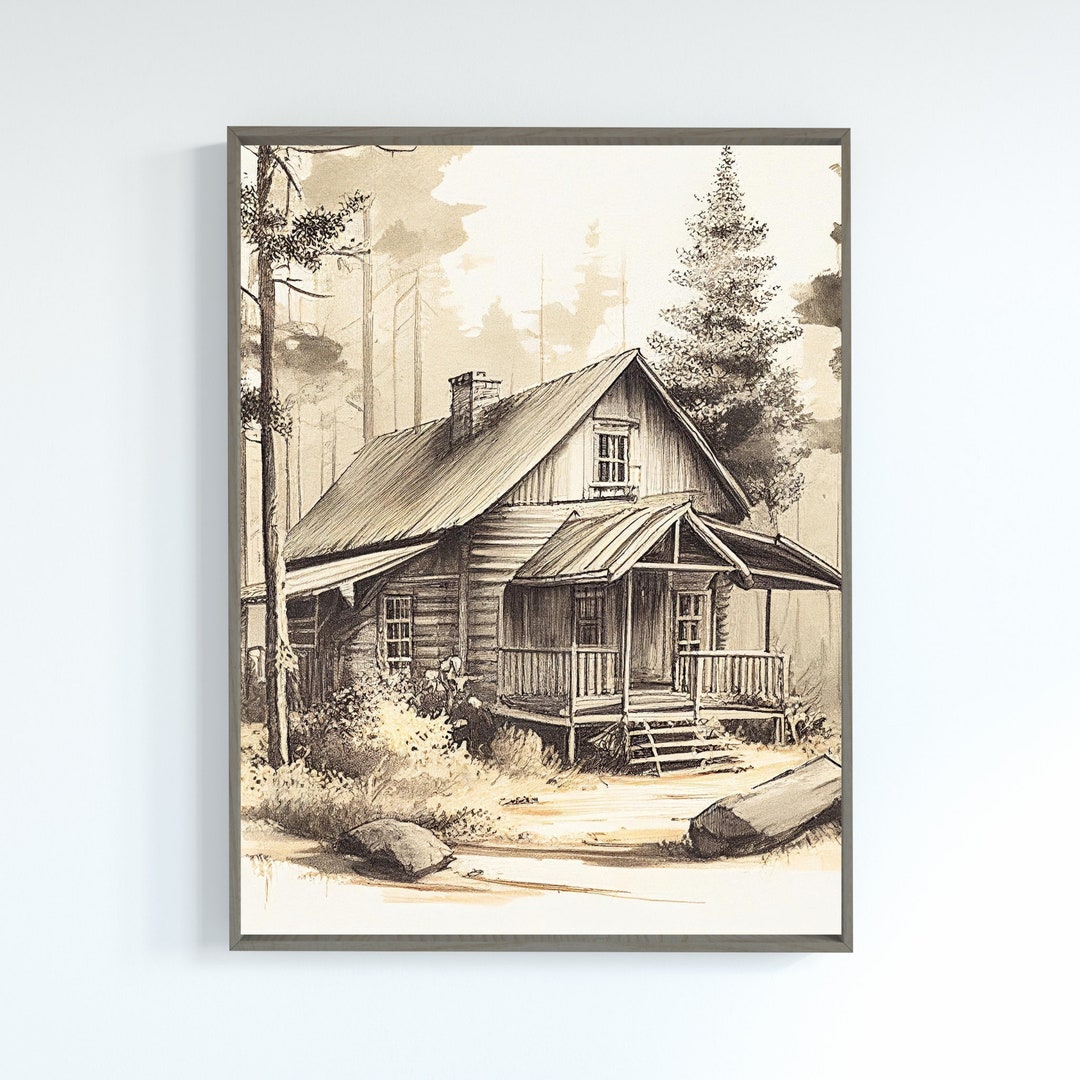 Rustic Cabin in the Woods Print - Etsy