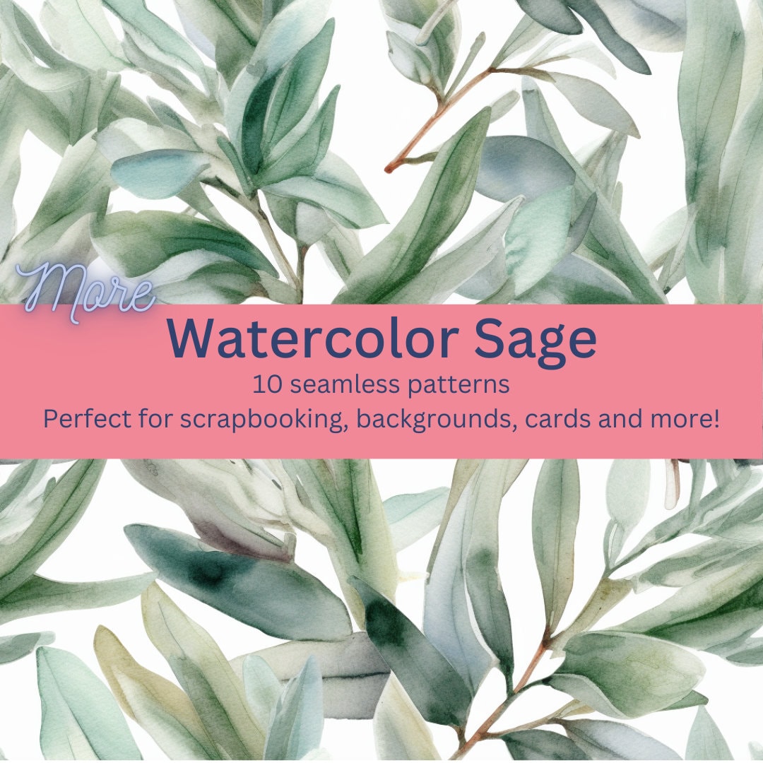 10 More Digital Seamless Watercolor Sage Patterns: Serene Botanical ...